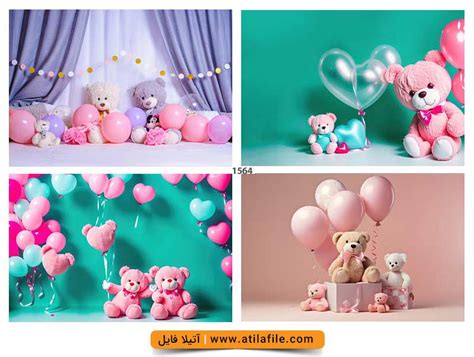 بک گراند عکس تولد دخترانه و پسرانه با دکور خرسی آتیلا فایل