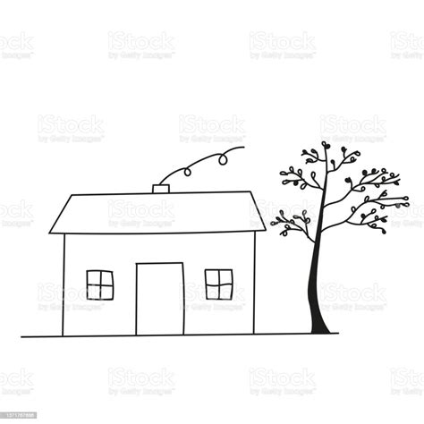색칠 공부를 위해 흰색 배경에 고립 된 나무가있는 집의 그림 건설 산업에 대한 스톡 벡터 아트 및 기타 이미지 건설 산업