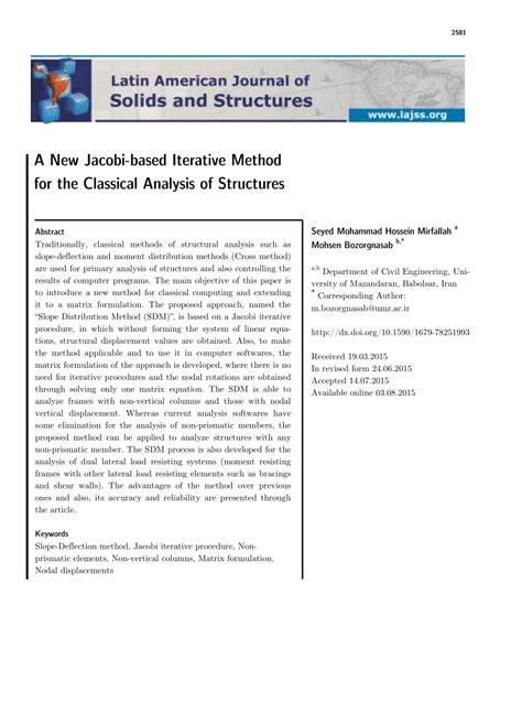 pdf a new jacobi based iterative method for the classical analysis of