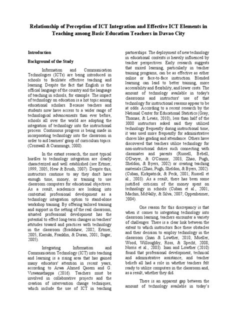 Relationship Of Perception Of Ict Integration And Effective Ict