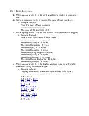 Exercise C Docx C Basic Exercises Write A Program In C To Print A Welcome Text In A