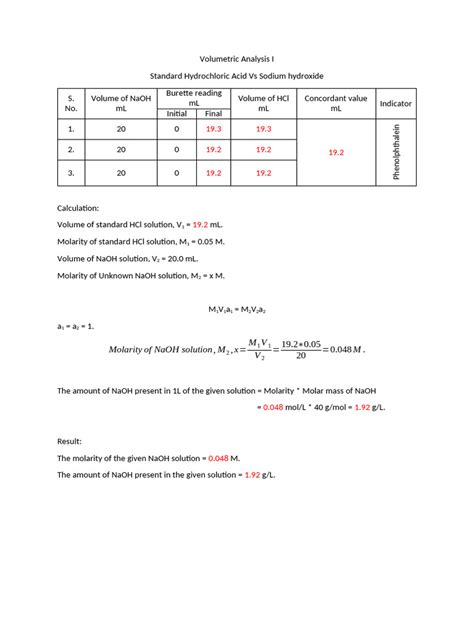 Calculation Volumetric Analysis I Pdf