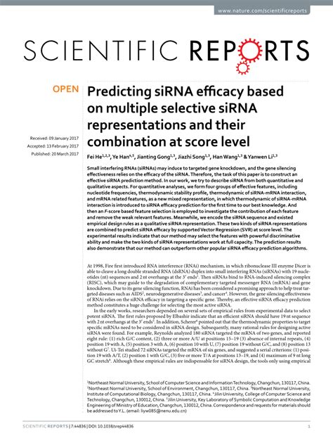 Pdf Predicting Sirna Efficacy Based On Multiple Selective Sirna