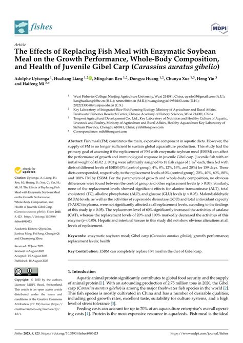 Pdf The Effects Of Replacing Fish Meal With Enzymatic Soybean Meal On The Growth Performance Pdf The Effects Of Replacing Fish Meal With Enzymatic Soybean Meal On The Growth Performance