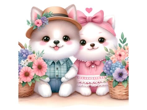 Couple Dog Cartoon Illustration Graphic By Ai Illustration And