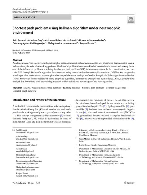 Pdf Shortest Path Problem Using Bellman Algorithm Under Neutrosophic Environment