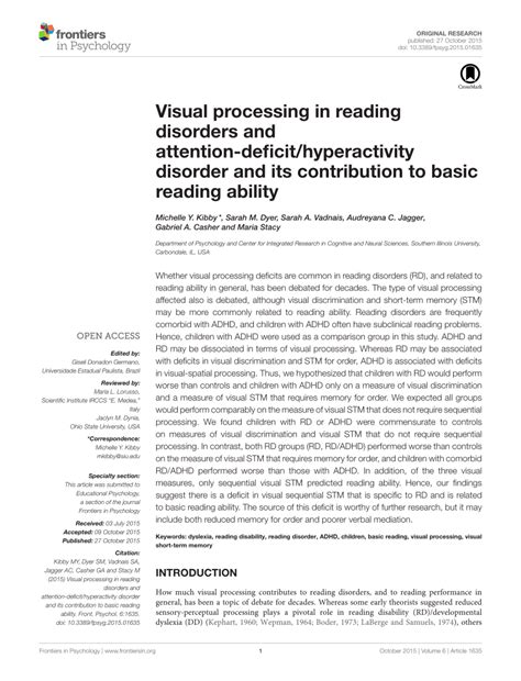 Pdf Visual Processing In Reading Disorders And Attention Deficit Hyperactivity Disorder And