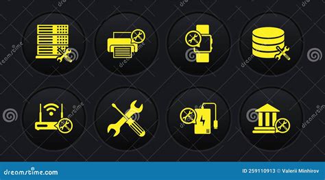 Set Router Wi Fi With Service Database Server Crossed Screwdriver And Wrench Power Bank