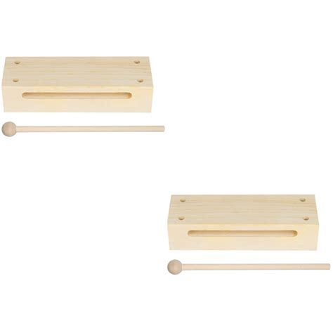 Homemaxs 2 Sets Wood Block Instrument With Mallet Wood Rhythm Block Musical Wood Block