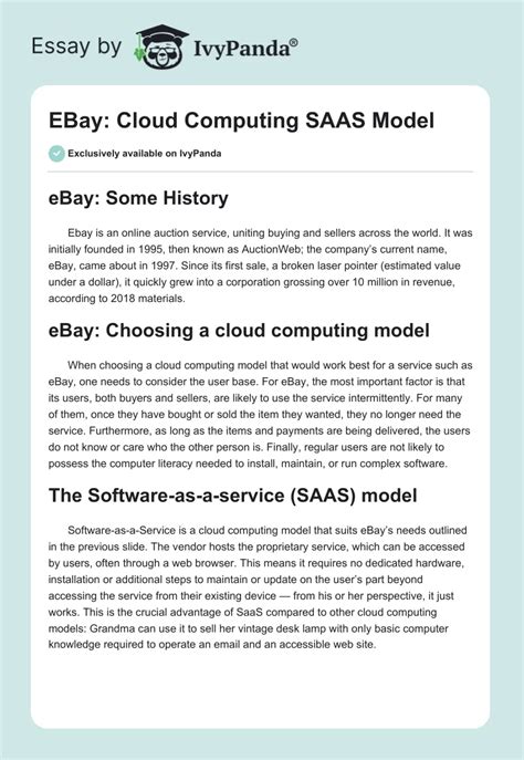 Ebay Cloud Computing Saas Model 617 Words Essay Example