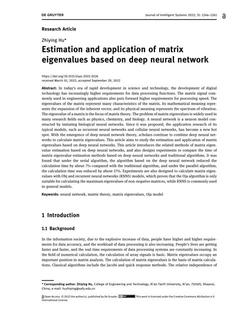 Pdf Estimation And Application Of Matrix Eigenvalues Based On Deep