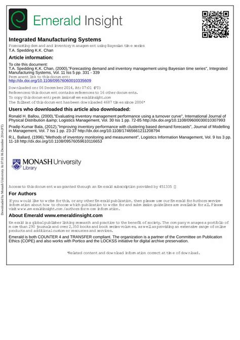 pdf forecasting demand and inventory management using bayesian time