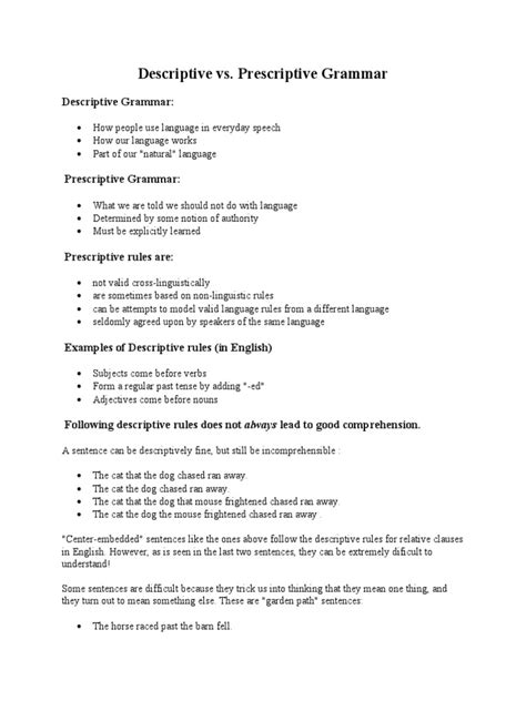 Descriptive Vs Prescriptive Grammar Pdf Grammatical Gender Communication