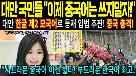 해외감동사연 대만의 국민들이제 중국어는 쓰지 말자 대만 한글 제2 모국어로 등재 입법 추진 중국 충격 시끄러운