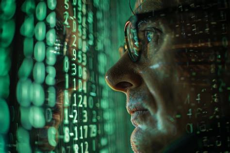 premium photo man analyzing computer screen with numbers