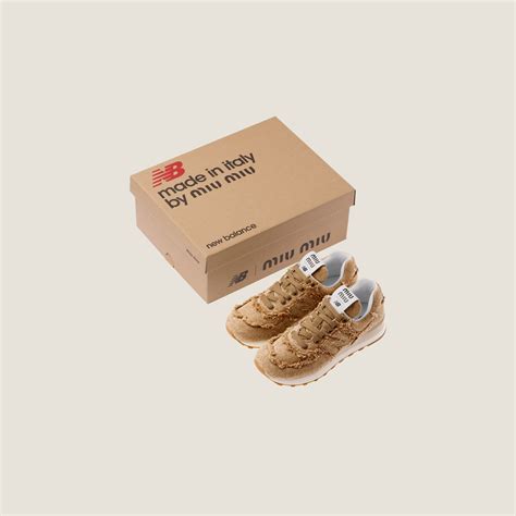 Cognac New Balance 574 X Miu Miu Marbleized Denim Sneakers Miu Miu