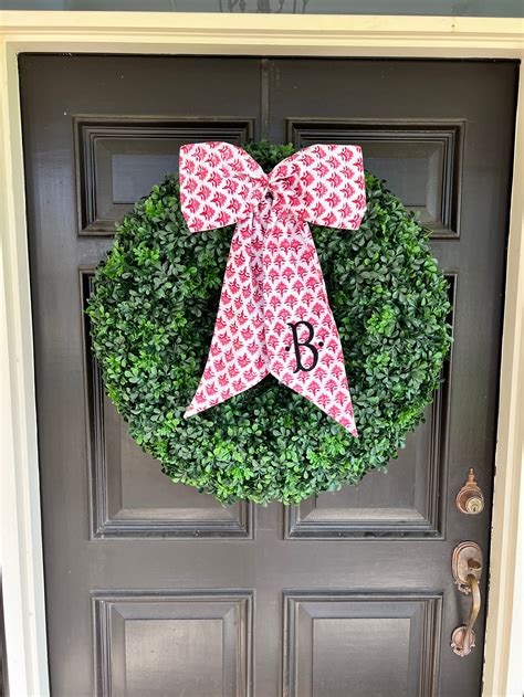 Red Block Print Wreath Sash Grace Harris Collection