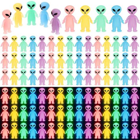 Croblissful 50 Pcs Colorful Mini Alien Figures Glow In The Dark Small Aliens Figurine For Space