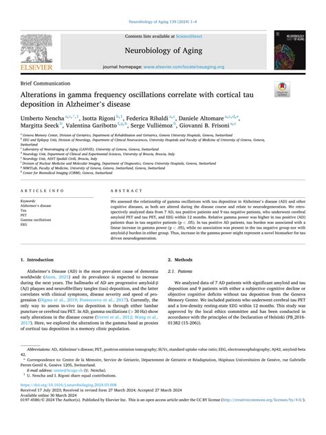 Pdf Alterations In Gamma Frequency Oscillations Correlate With