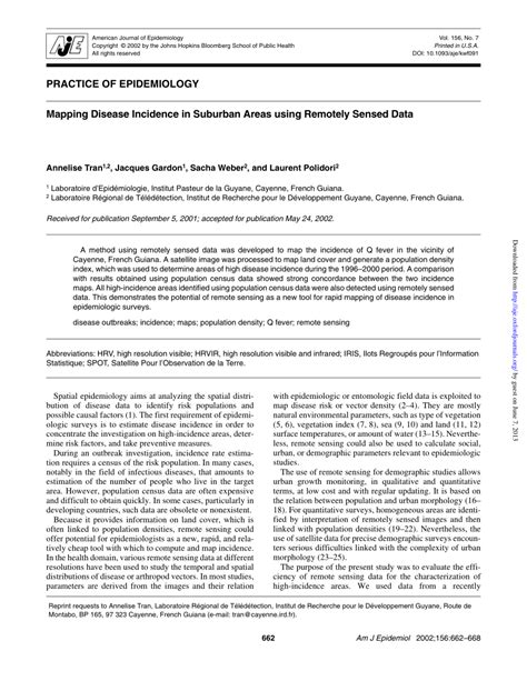 Pdf Mapping Disease Incidence In Suburban Areas Using Remotely Sensed Data