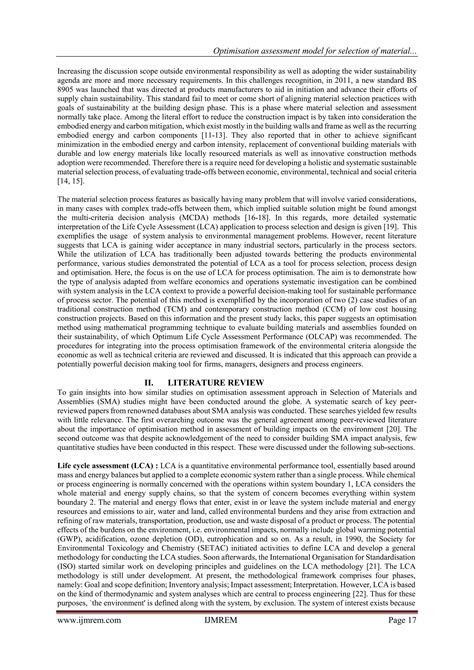 Optimisation Assessment Model For Selection Of Material And Assembly