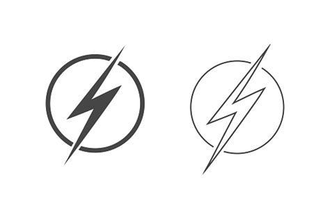 번개 전력 벡터 로고 디자인 요소 에너지 와 천둥 전기 기호 개념 원에서 번개 볼트 기호 파워 빠른 속도 로고 타입 라인 아이콘 세트 개념에 대한 스톡 벡터 아트 및 기타