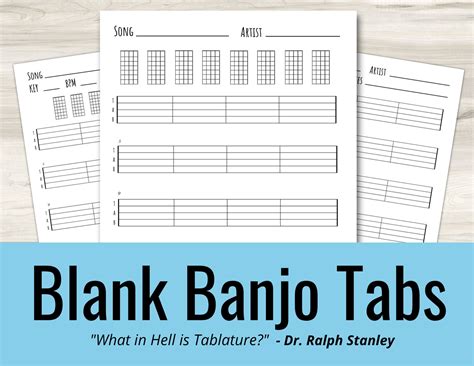 Banjo Tabs And Chords Printable Blank Sheet Music Instant Download