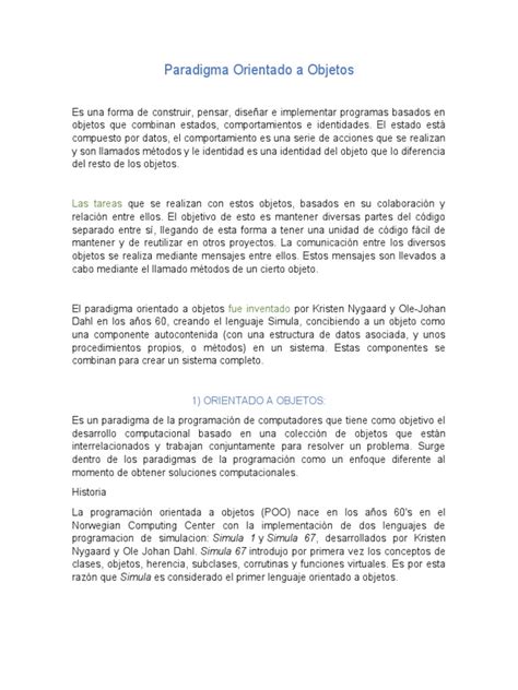 Paradigma Orientado A Objetos Pdf Objeto Informática Programación Orientada A Objetos