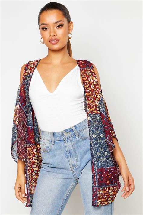 Kylie Boho Printed Kimono at boohoo.com
