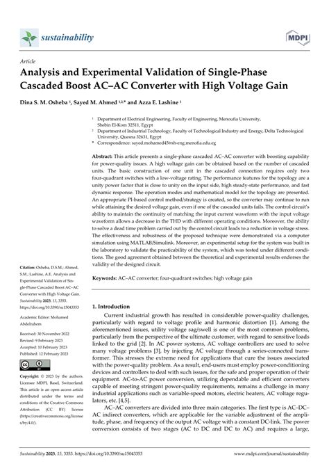 Pdf Analysis And Experimental Validation Of Single Phase Cascaded Boost Ac Ac Converter With