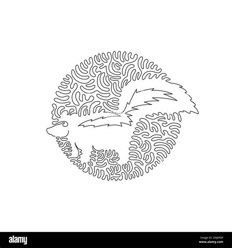 Continuous Curve One Line Drawing Of Standing Skunk Abstract Art In Circle Single Line Editable