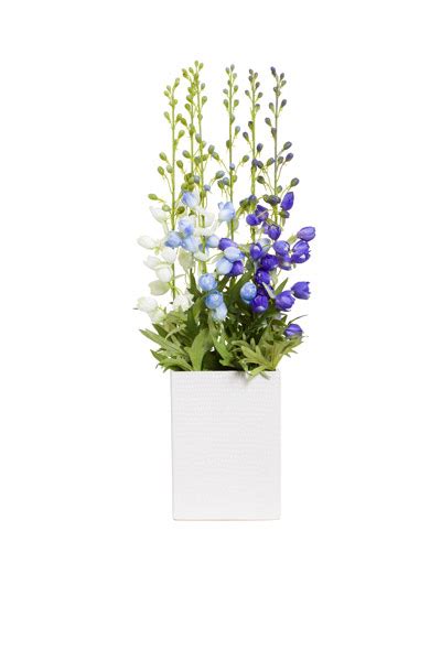 Asst Delphinium In White Planter Lux Art Silks