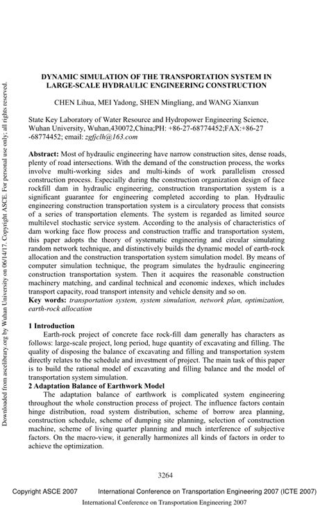 Pdf Dynamic Simulation Of The Transportation System In Large Scale Hydraulic Engineering