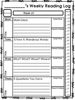 Weekly Reading Log By Jessi Turner Teachers Pay Teachers
