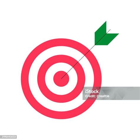 정밀 초점 및 성공을 상징하는 평면 벡터 일러스트 레이 션에서 녹색 화살표가 있는 빨간색 대상 흰색 배경에 고립 불스아이에 대한