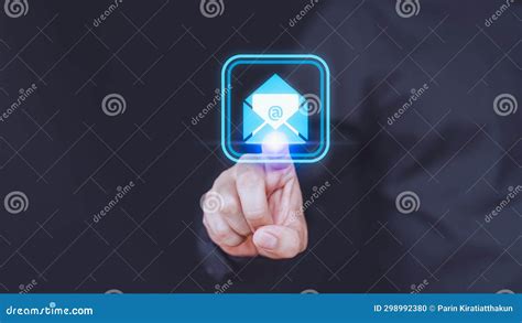 Man Touch On Email In Virtual Screen New Email Notification Inbox Receiving Electronic Message