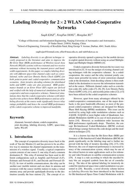 Pdf Labeling Diversity For 2x2 Wlan Coded Cooperative Networks