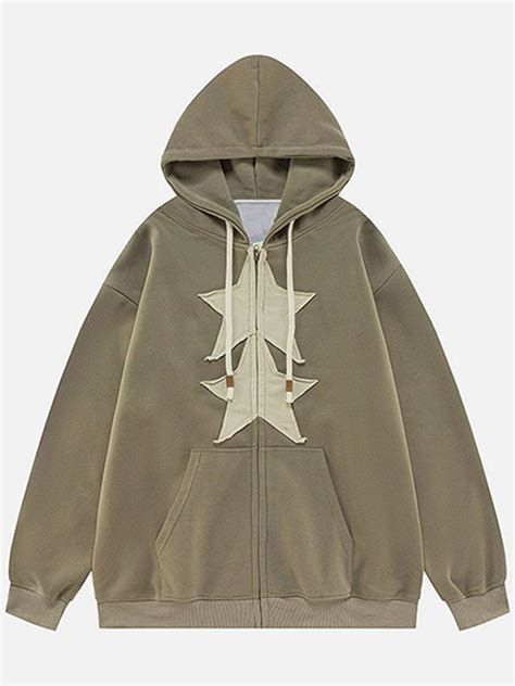 Embroidery Star Fleece Full Zip Hoodie