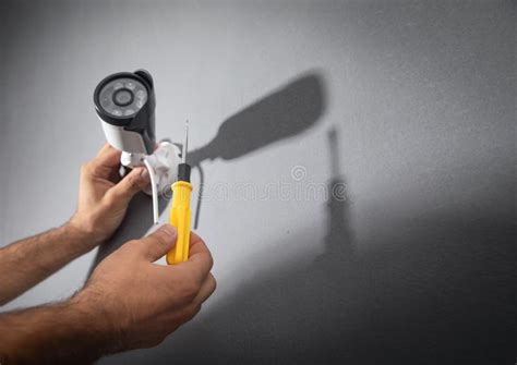 Technician Installing Cctv Camera System For Home Stock Image Image