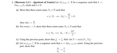 Solved Theorem 221 ﻿quotient Of Limits ﻿let