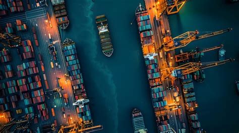 Nighttime Shipping Container Yard Generative Ai Premium Ai Generated Image