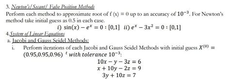 solved 3 newton s secant false position methods perform