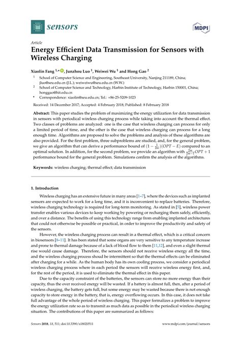 Pdf Energy Efficient Data Transmission For Sensors With Wireless Charging