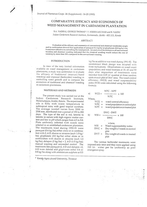(PDF) Comparative efficiency and economics of weed management in cardamom plantation