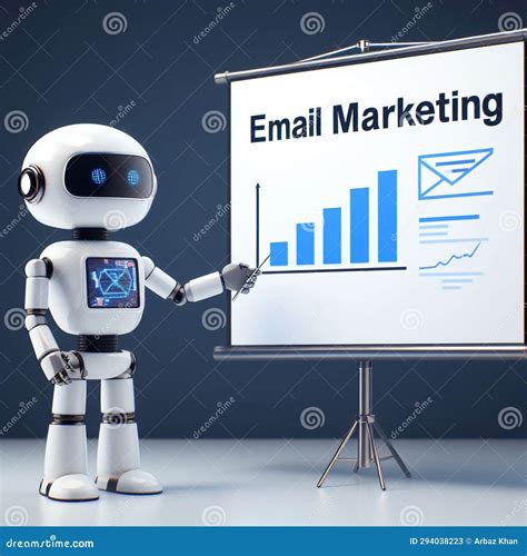 a robot giving a presentation on a slideshow with the words email