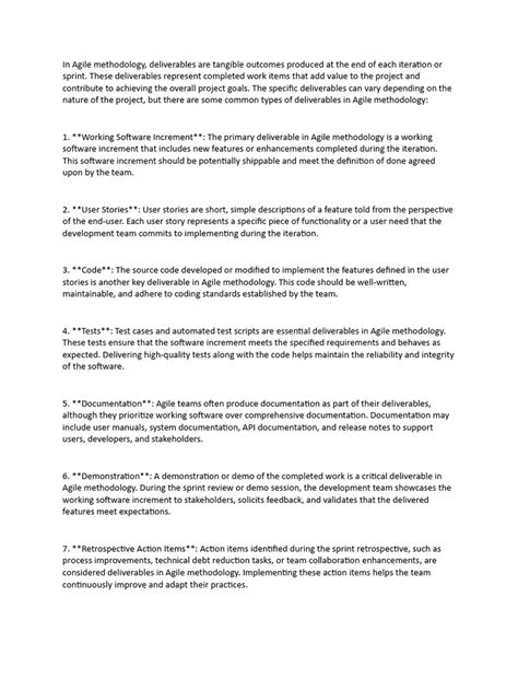 Agile Methodology Deliverables Pdf Agile Software Development