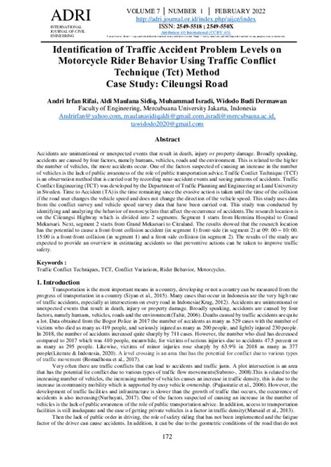 Pdf Identification Of Traffic Accident Problem Levels On Motorcycle Rider Behavior Using
