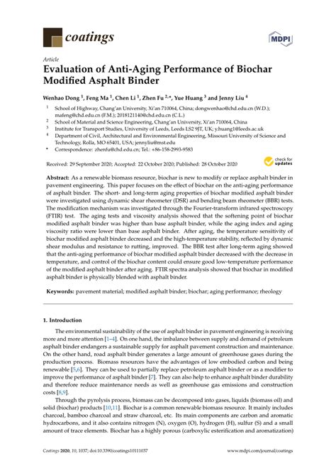 Pdf Evaluation Of Anti Aging Performance Of Biochar Modified Asphalt Binder