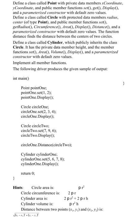 solved define a class called point with private data members