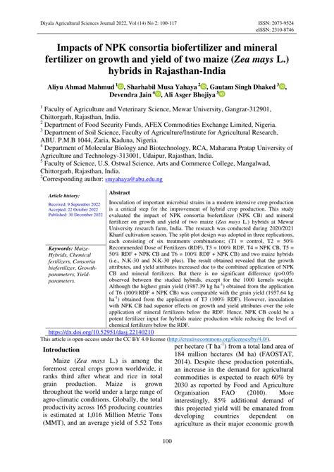 (PDF) Impacts of NPK consortia biofertilizer and mineral fertilizer on growth and yield of two ...